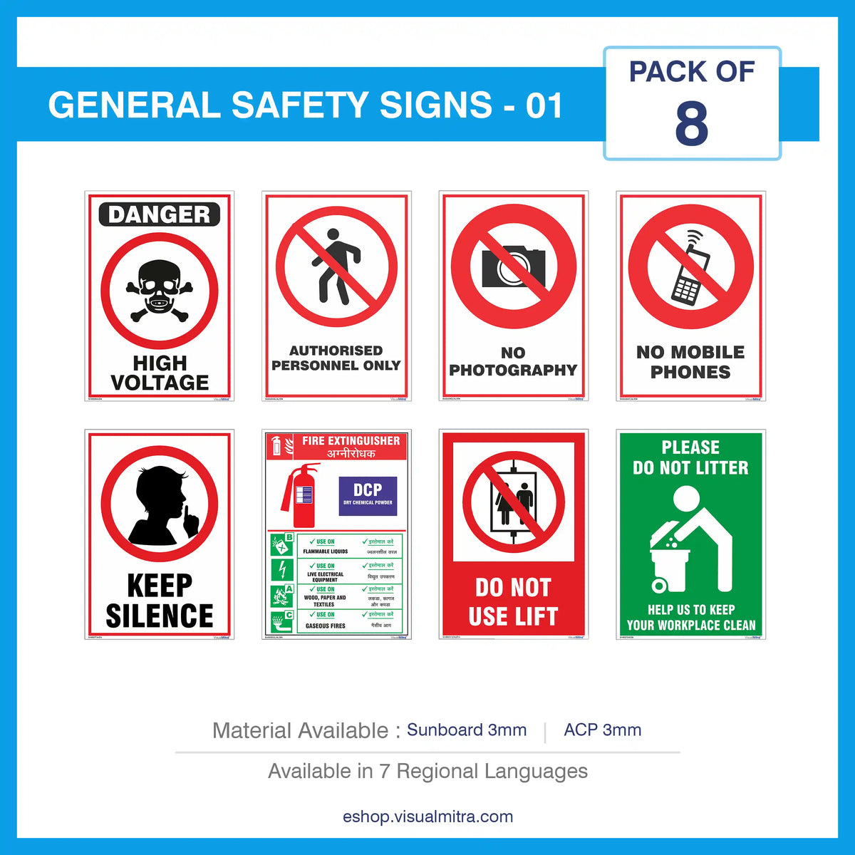 General Safety Signs- 01 – High Visibility | Pack of 8 for Industrial ...